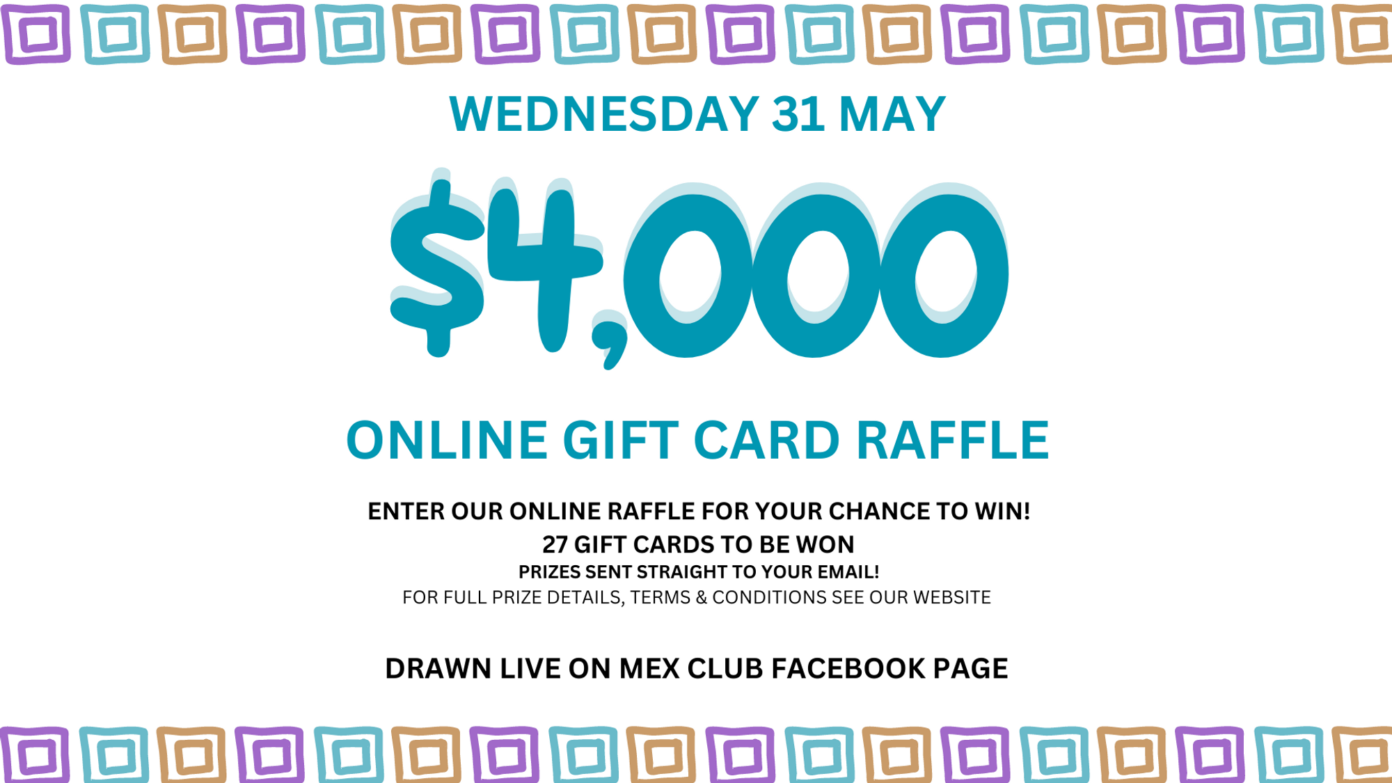 Wed May 31 - $4,000 Mega Gift Card Raffle!