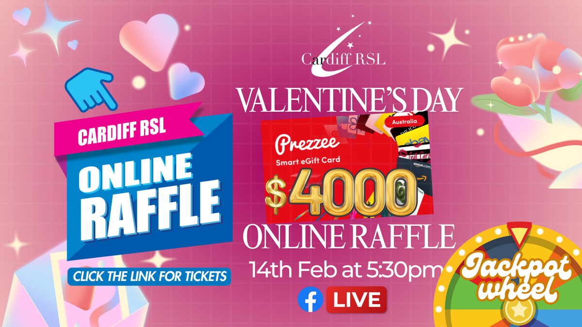 Cardiff RSL $4000 Valentine's Online Raffle + Jackpot Spins