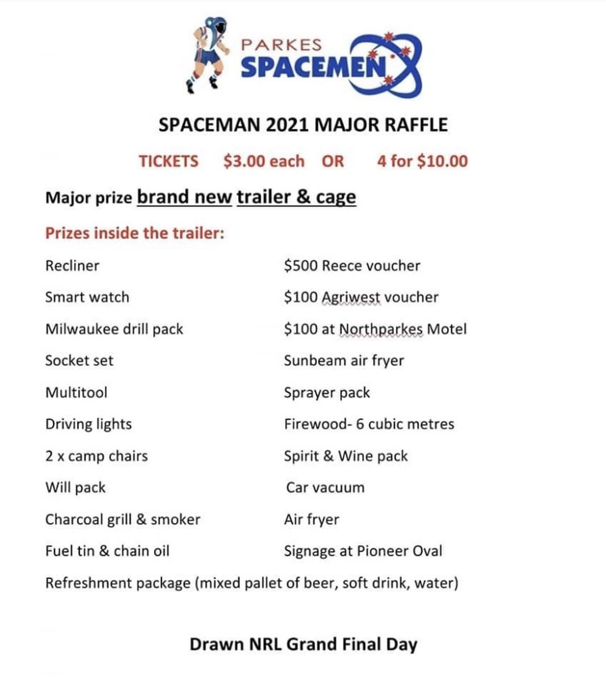 Parkes Spacemen Major Raffle 2021