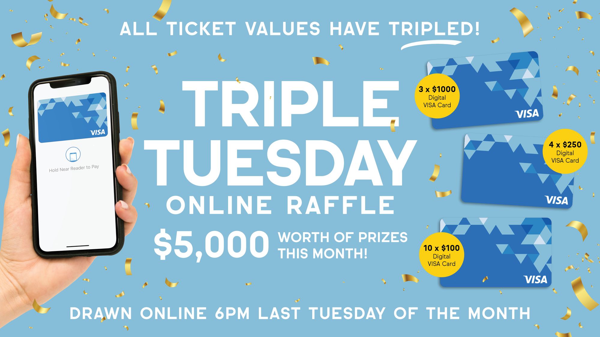 $5000 TRIPLE TUESDAY - TRIPLE TICKETS + 3x $1000 DIGITAL VISA CARDS ...