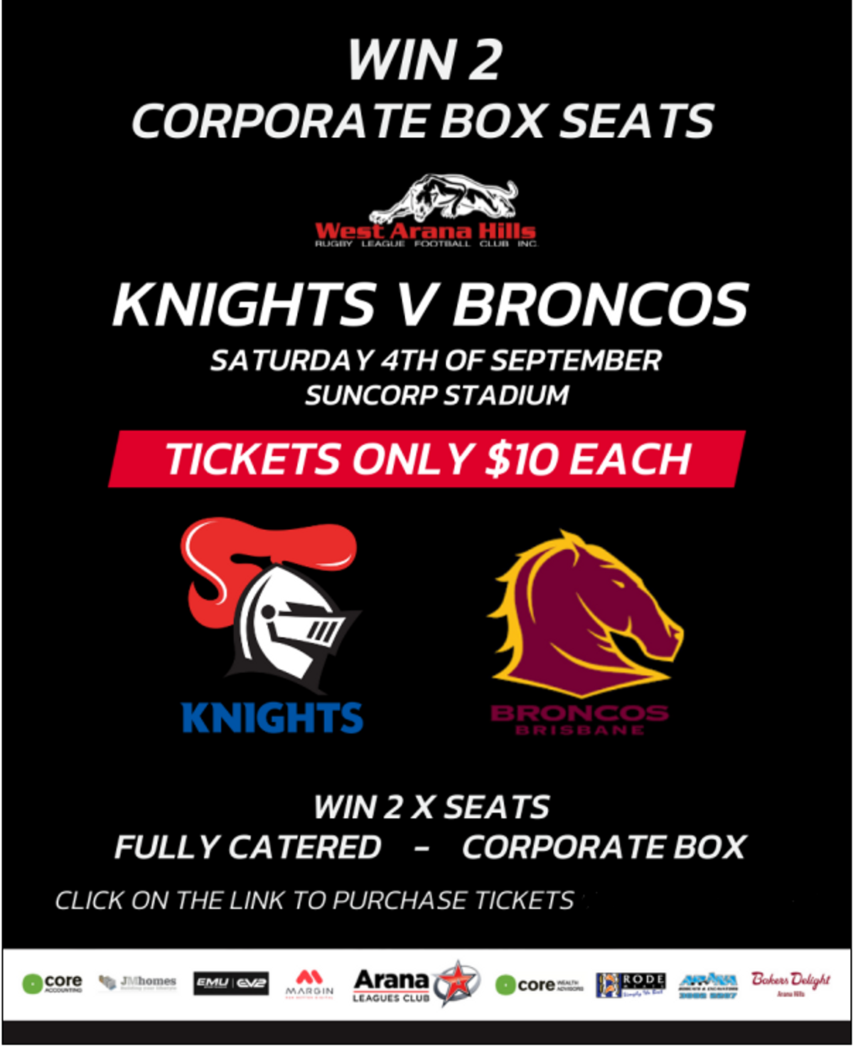 Broncos v Knights Box seats!