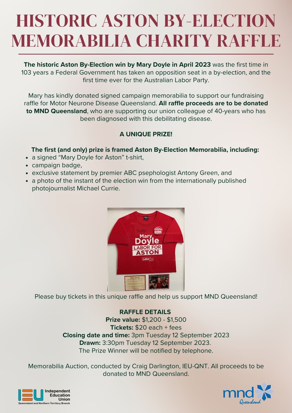 ASTON BY-ELECTION MEMORABILIA CHARITY RAFFLE