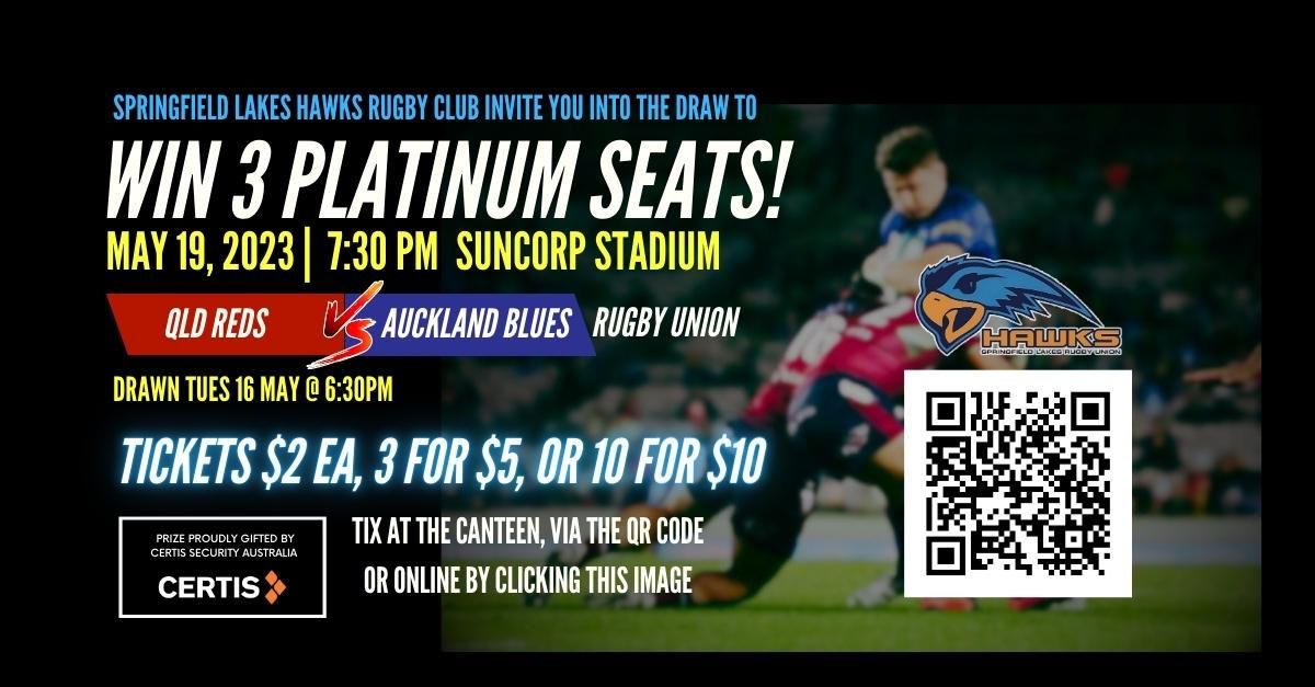 *DRAW MOVED TO 18TH MAY* 3 Platinum Tickets - Qld Reds vs Auckland ...