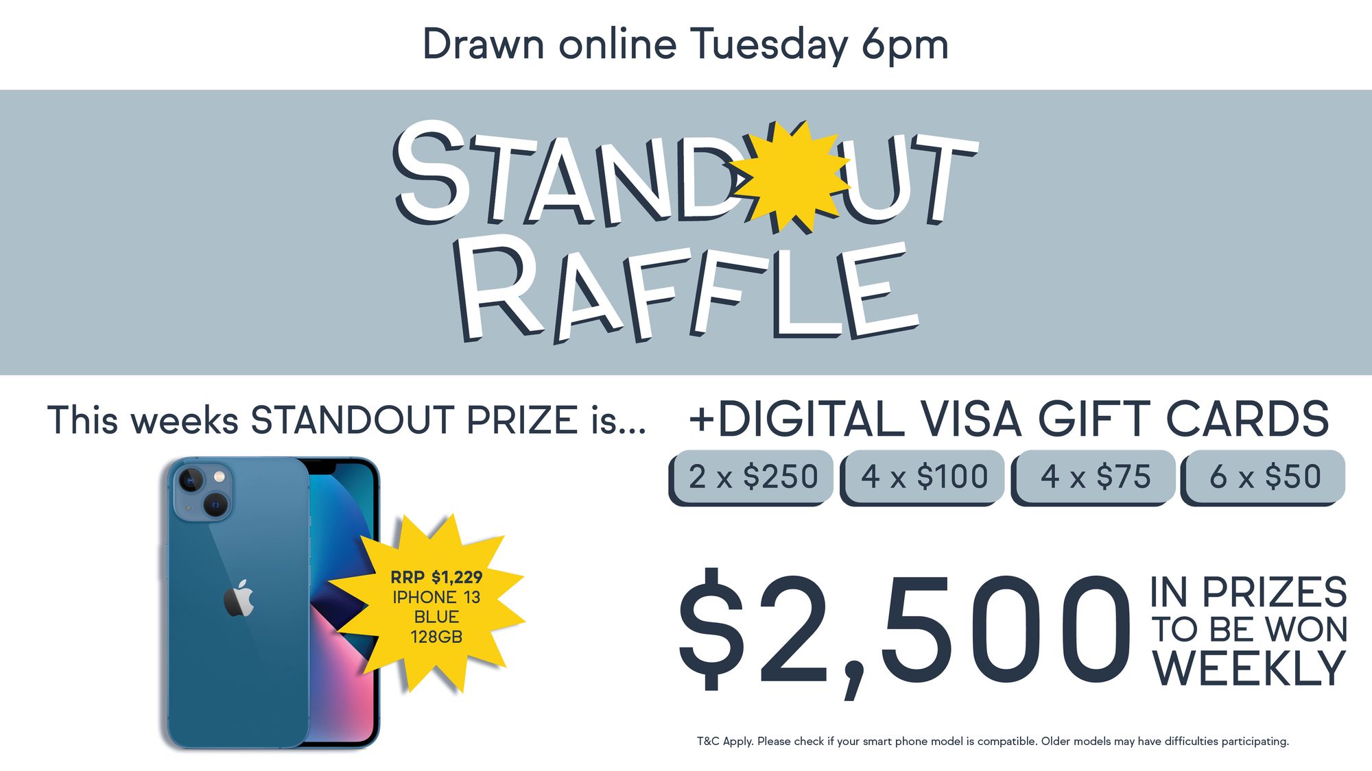 Standout Raffle: iPhone 13 + $1500 DIGITAL VISAS - 11th July 2023